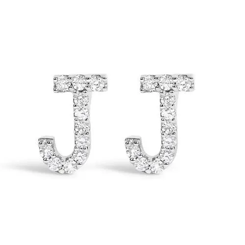 HAUS OF BRILLIANCE 10k Gold 1/10 Cttw Diamond Initial Stud Earring - White Gold | J
